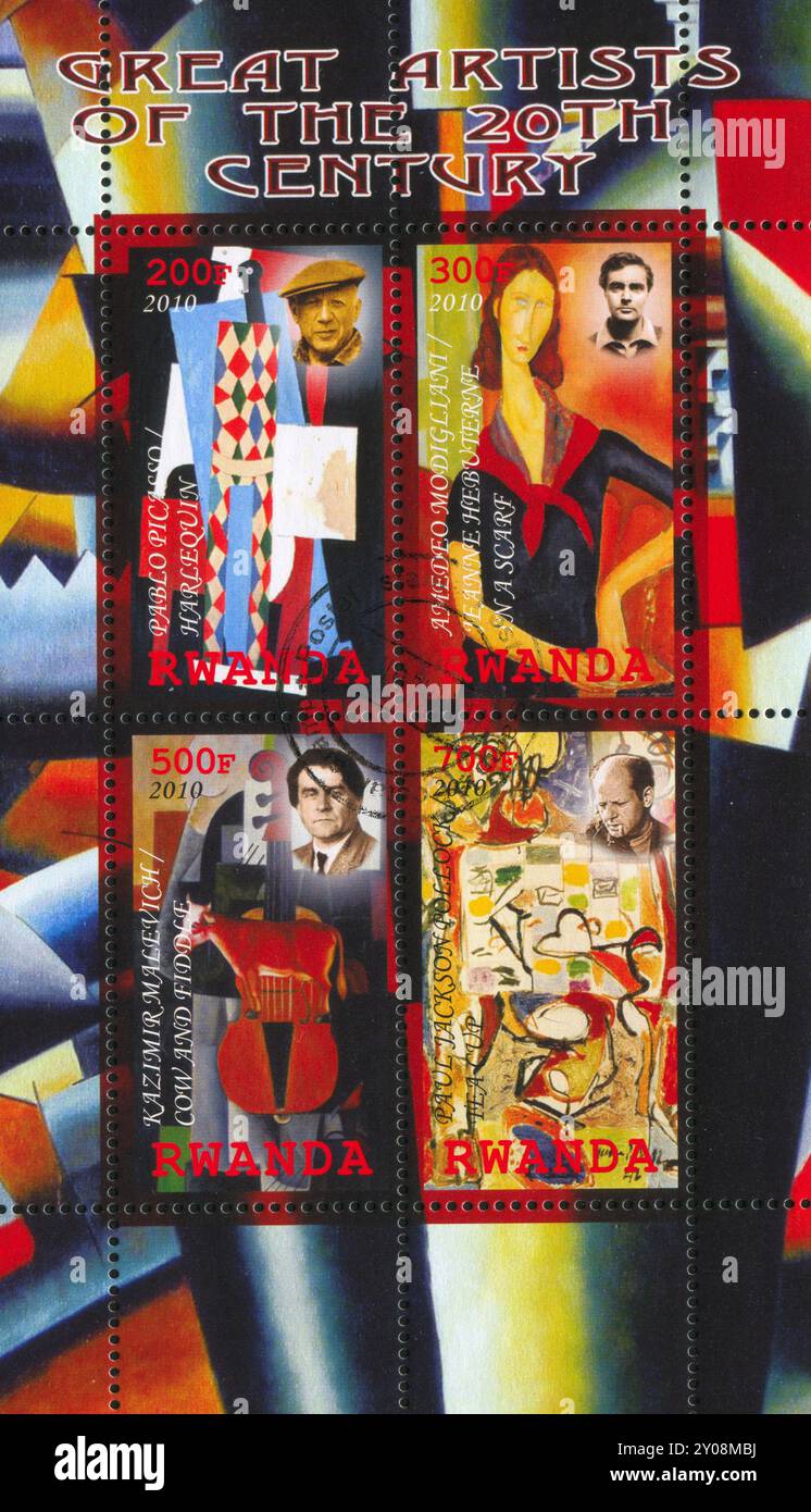 RWANDA - CIRCA 2010: stamp printed by Rwanda, shows great artists ...