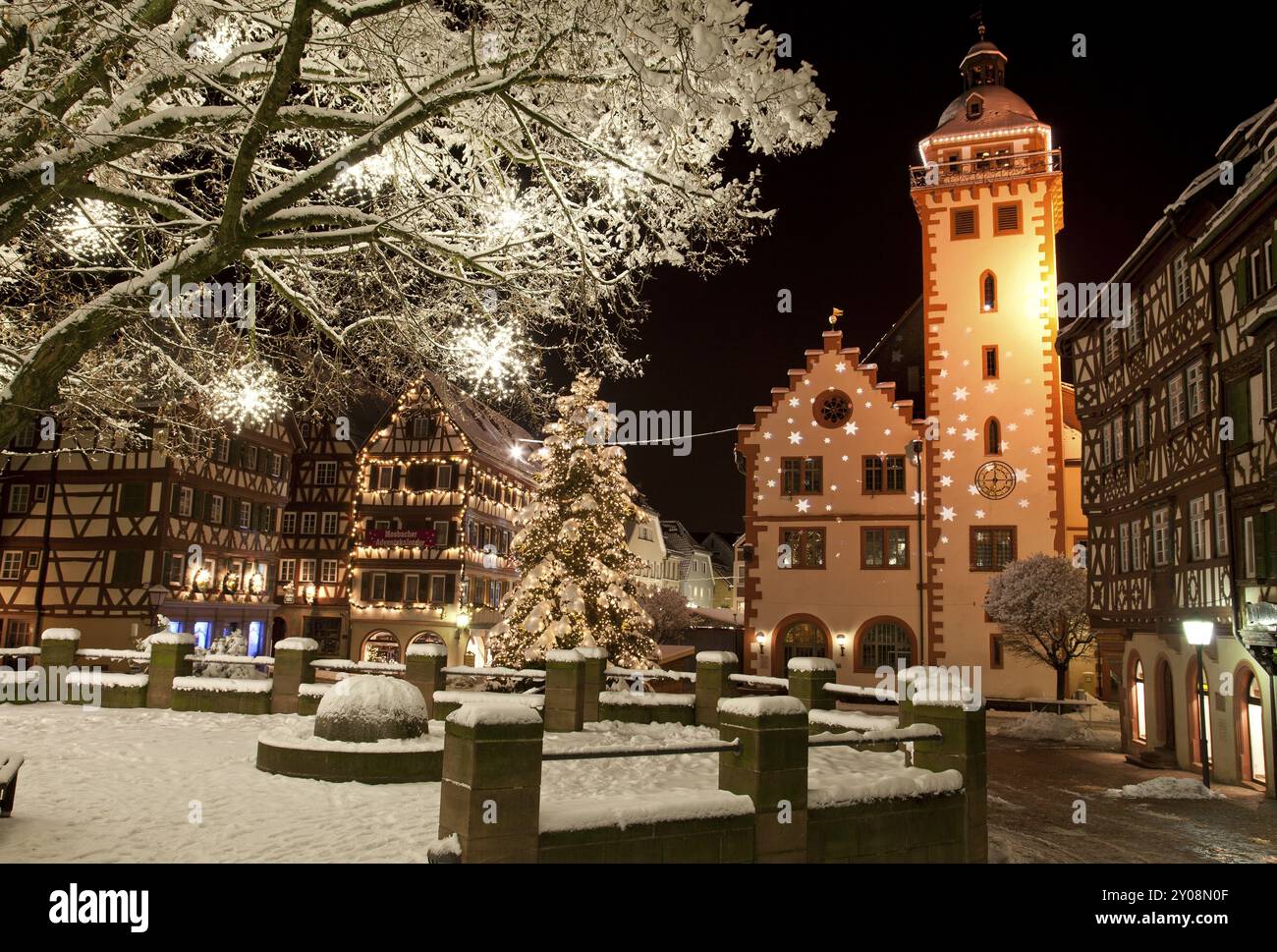 The old town centre of Mosbach decorated for Christmas Stock Photo - Alamy