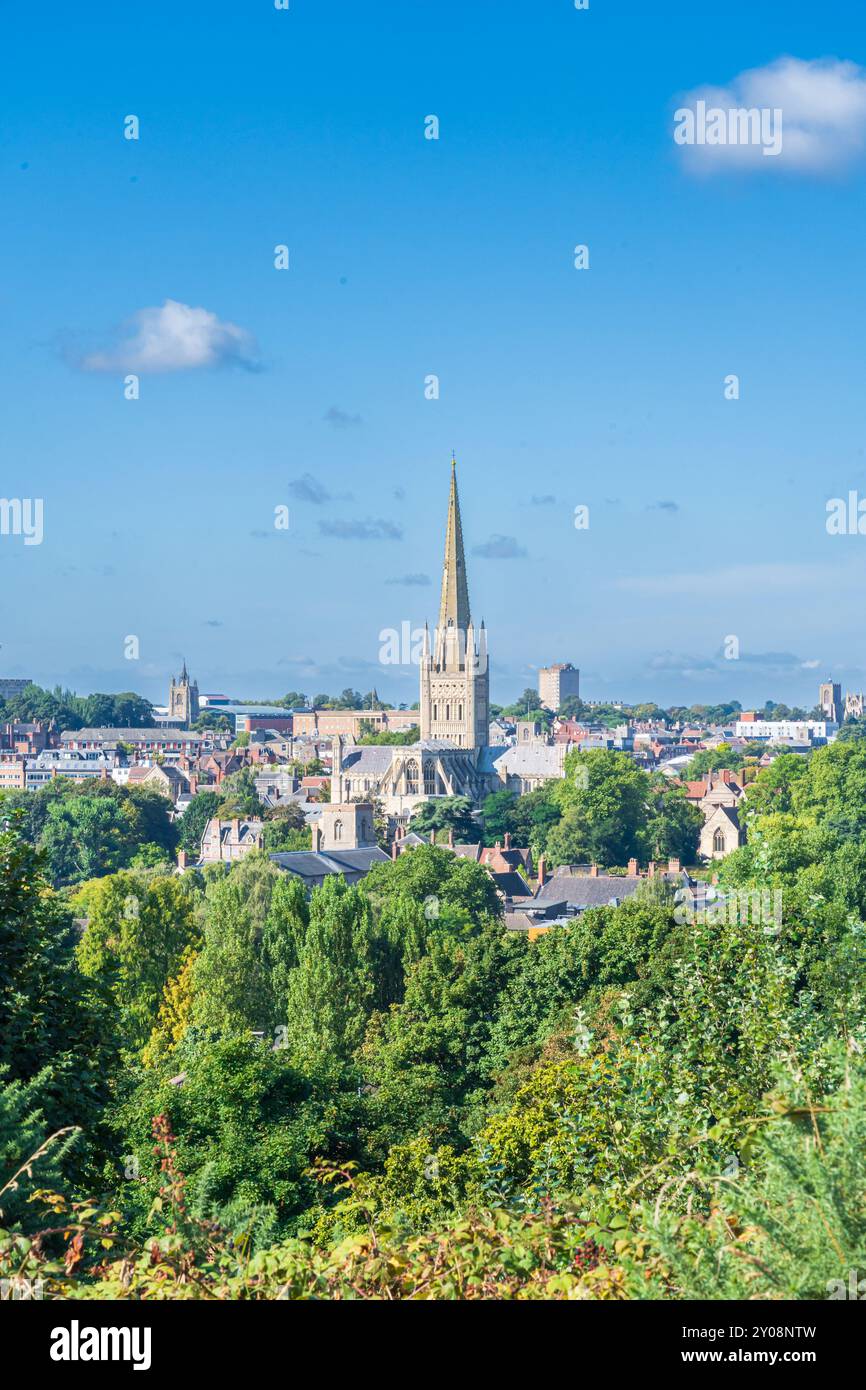 View of Norwich Cathedral and surrounding buildings in portrait ...