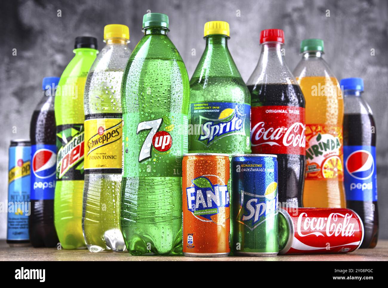 Bottles of global soft drink brands including products of Coca Cola ...
