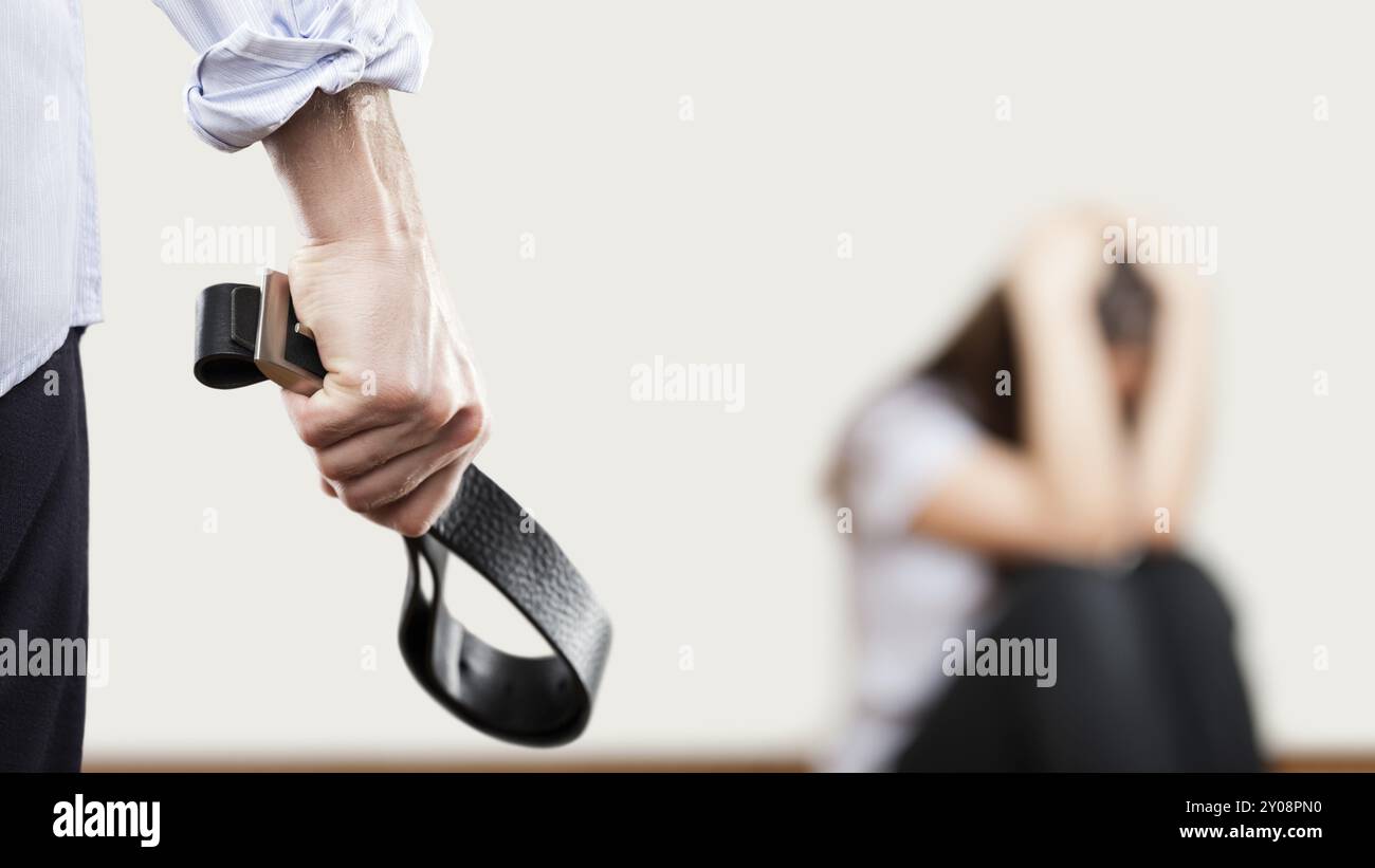 Family violence and aggression concept, furious angry man raised ...