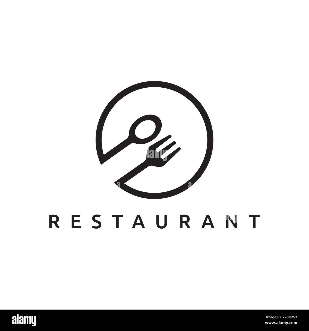 Spoon and Fork Symbol Integrated in Circle, Restaurant Kitchen ...