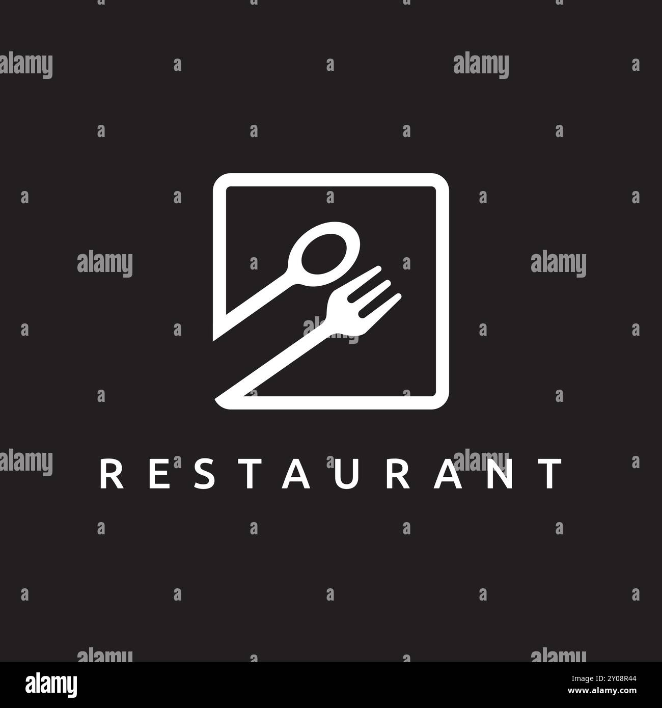 Integrated Spoon and Fork Symbol in a Rectangle, Restaurant Kitchen ...