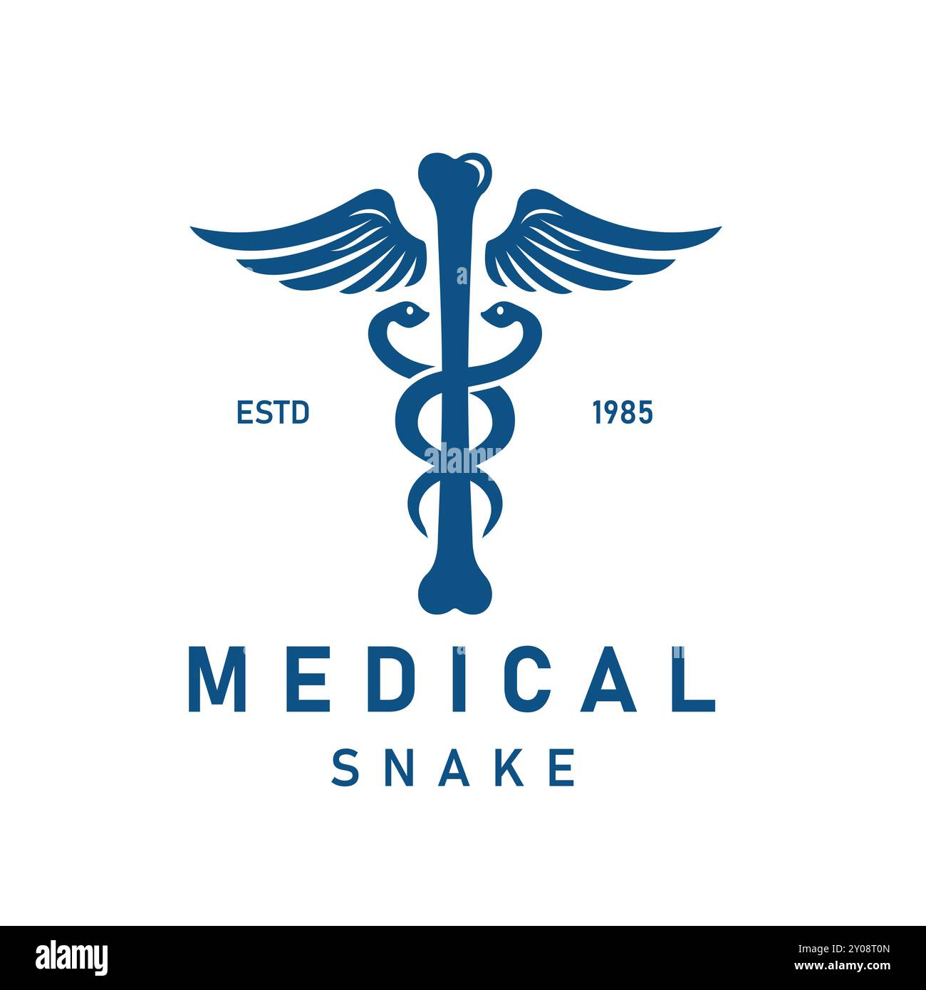 Vintage Logo with Caduceus Symbol with two snakes wrapped around a winged bone staff, Health and ...