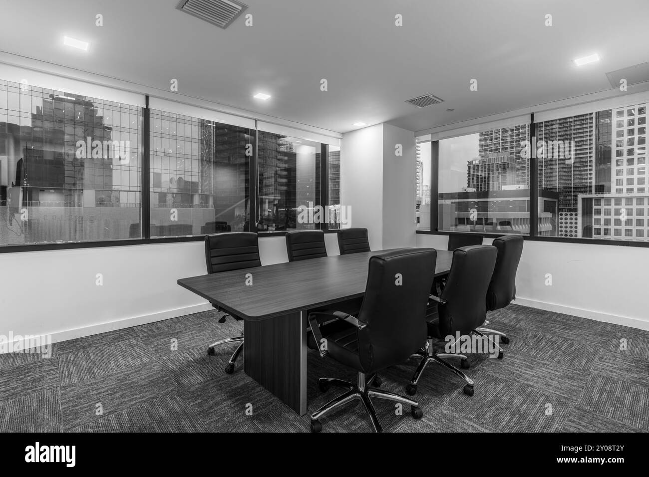 Empty conference room with window view, Brickell, Miami, Florida, USA ...