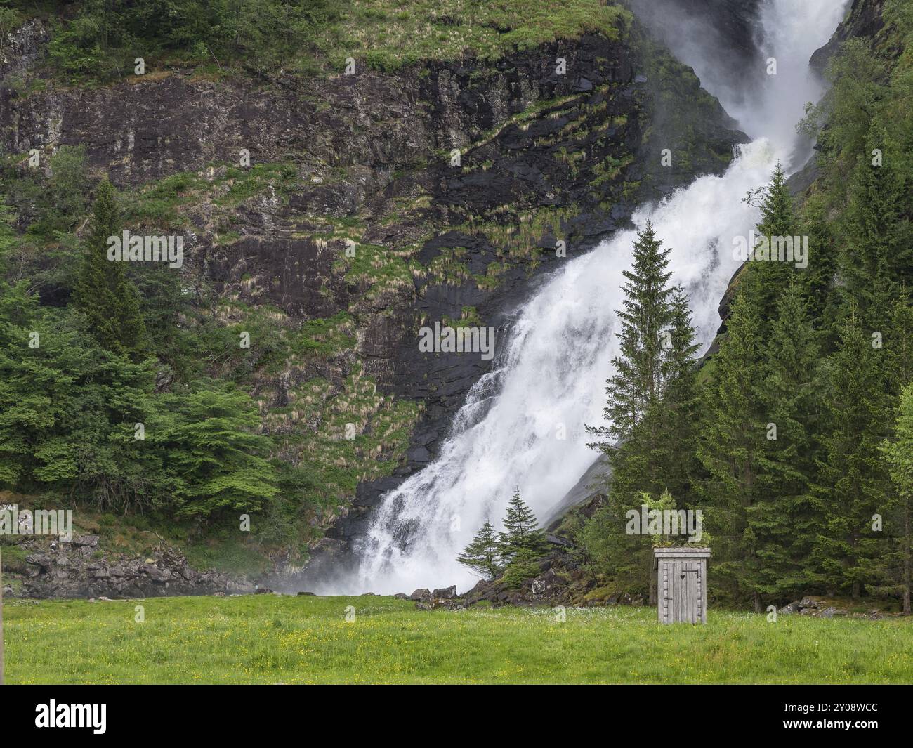 The 90 metre high Huldefossen waterfall in Norway Stock Photo - Alamy