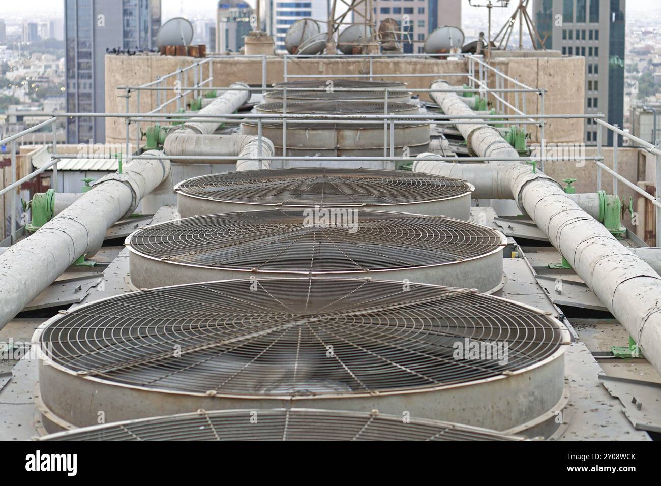 Big ventilation fans cooling system at top of building in Kuwait Stock ...