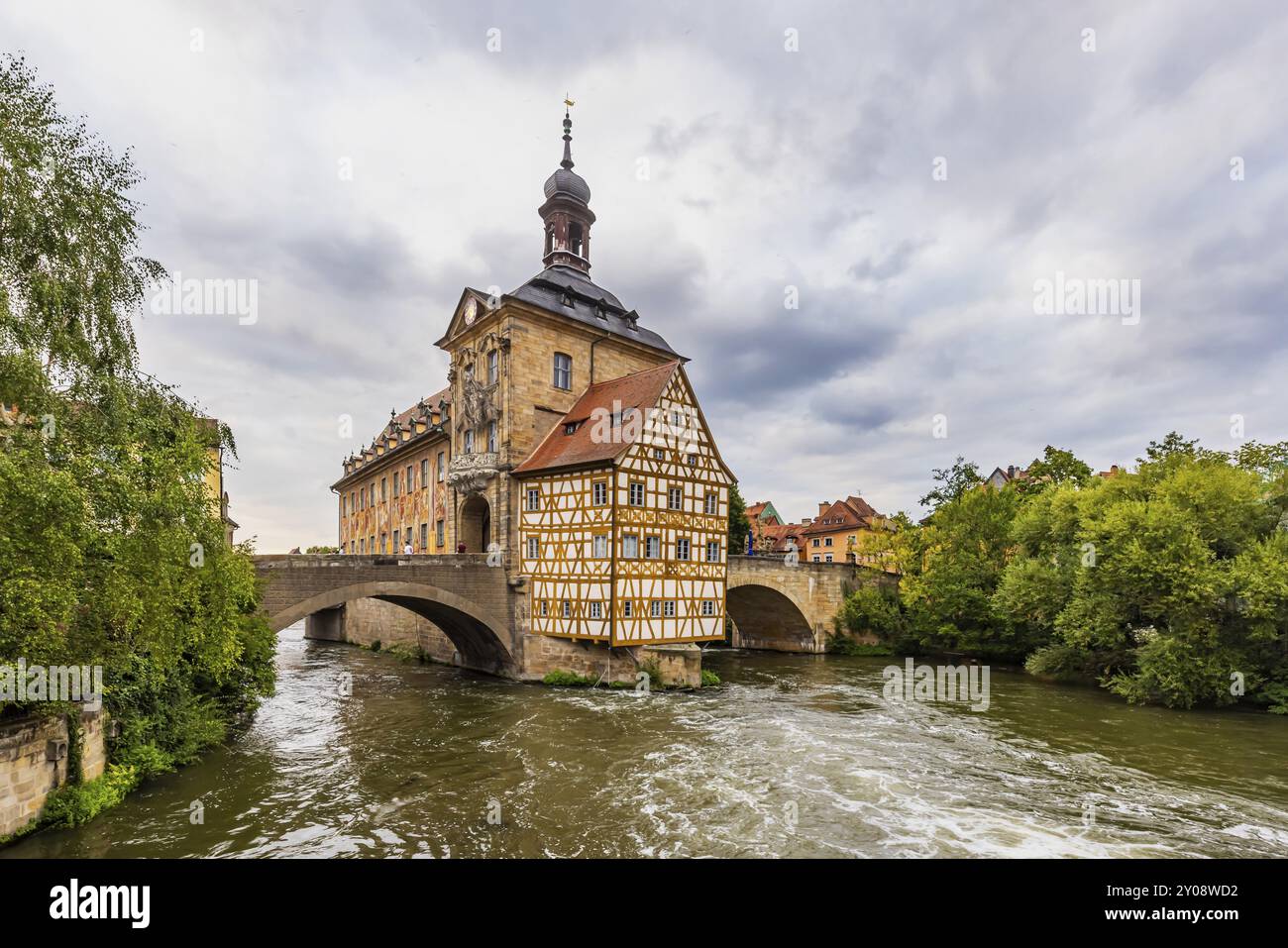Old Town Hall on an artificial island in the River Regnitz. The ...