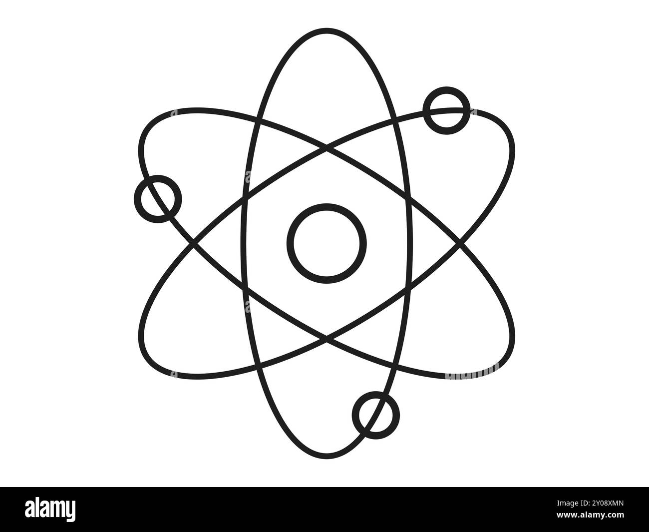 Black outline of an atom with orbiting electrons isolated on white ...