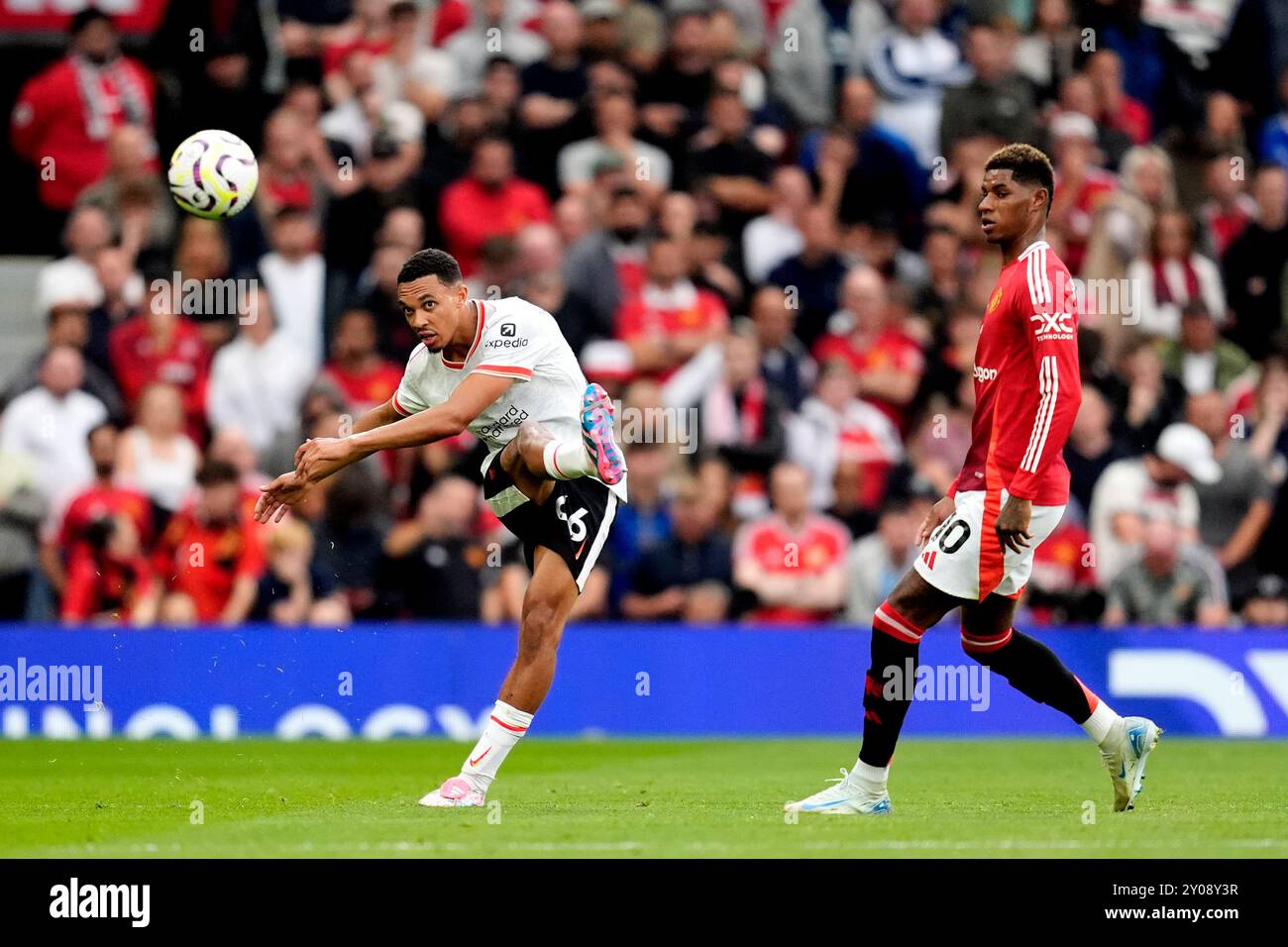 Liverpool's Trent Alexander-Arnold (left) and Manchester United's ...