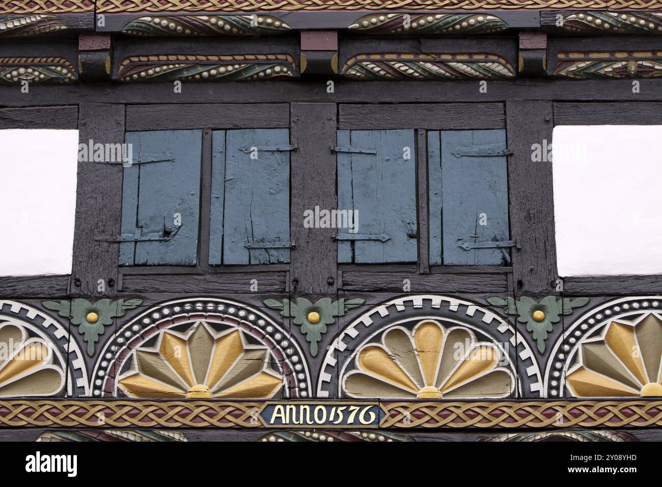 Half-timbered house detail from the old Hanseatic town of Lemgo Stock ...