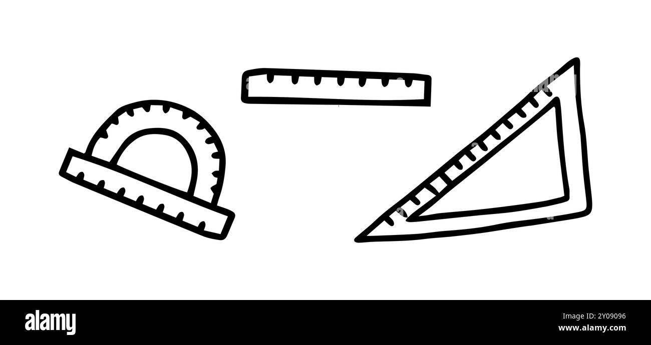Set of ruler icons featuring protractor, straight edge, and triangle ...