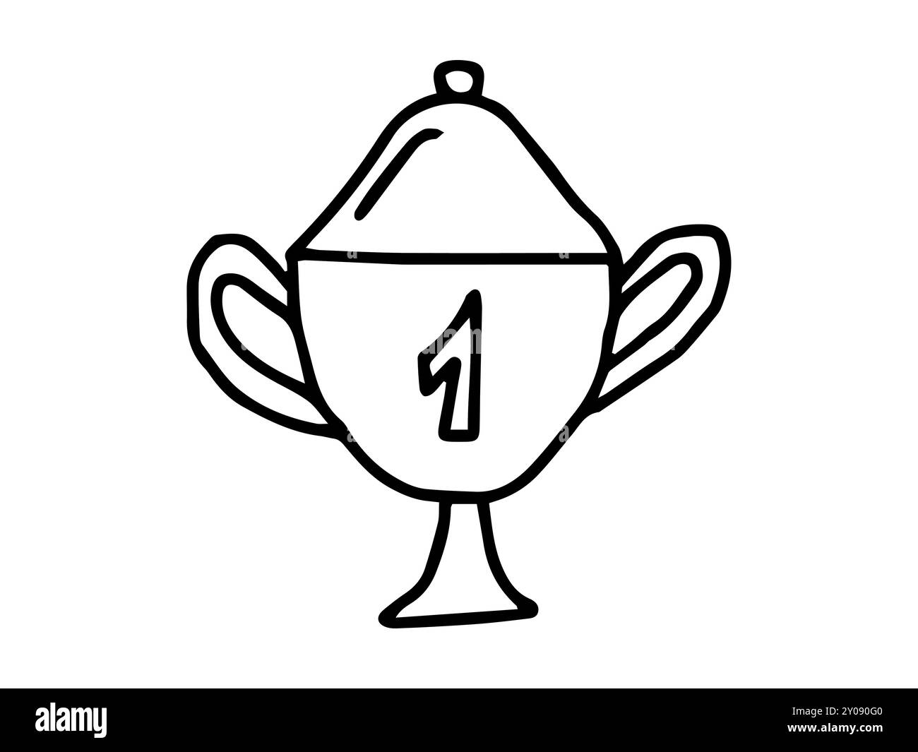 Black and white outline illustration of winners trophy cup with number ...