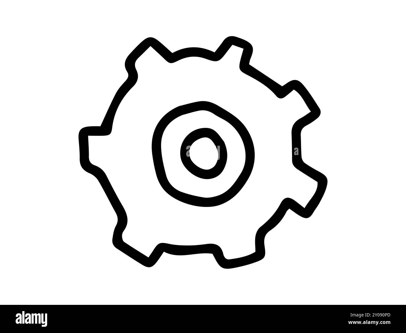 Hand-drawn black outline drawing of gear, isolated on white background ...
