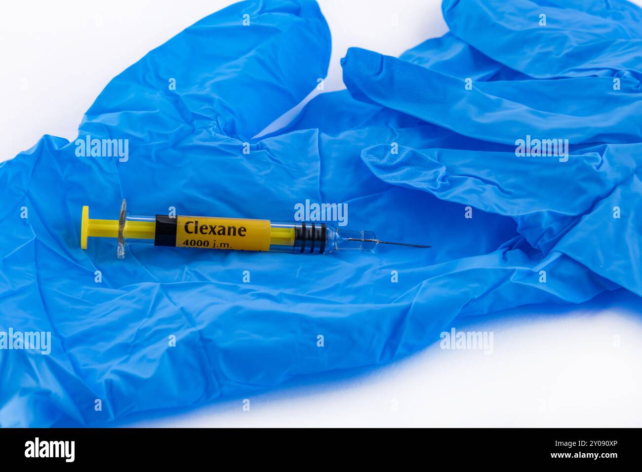 Heparin anticoagulant clexane medication syringe blue rubber surgical ...