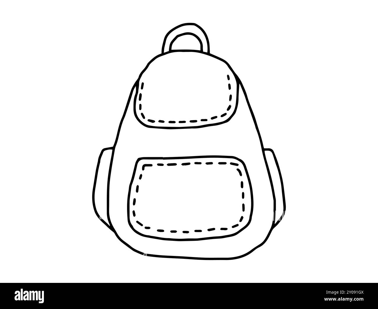 Outline of backpack with front and side pockets isolated on white ...