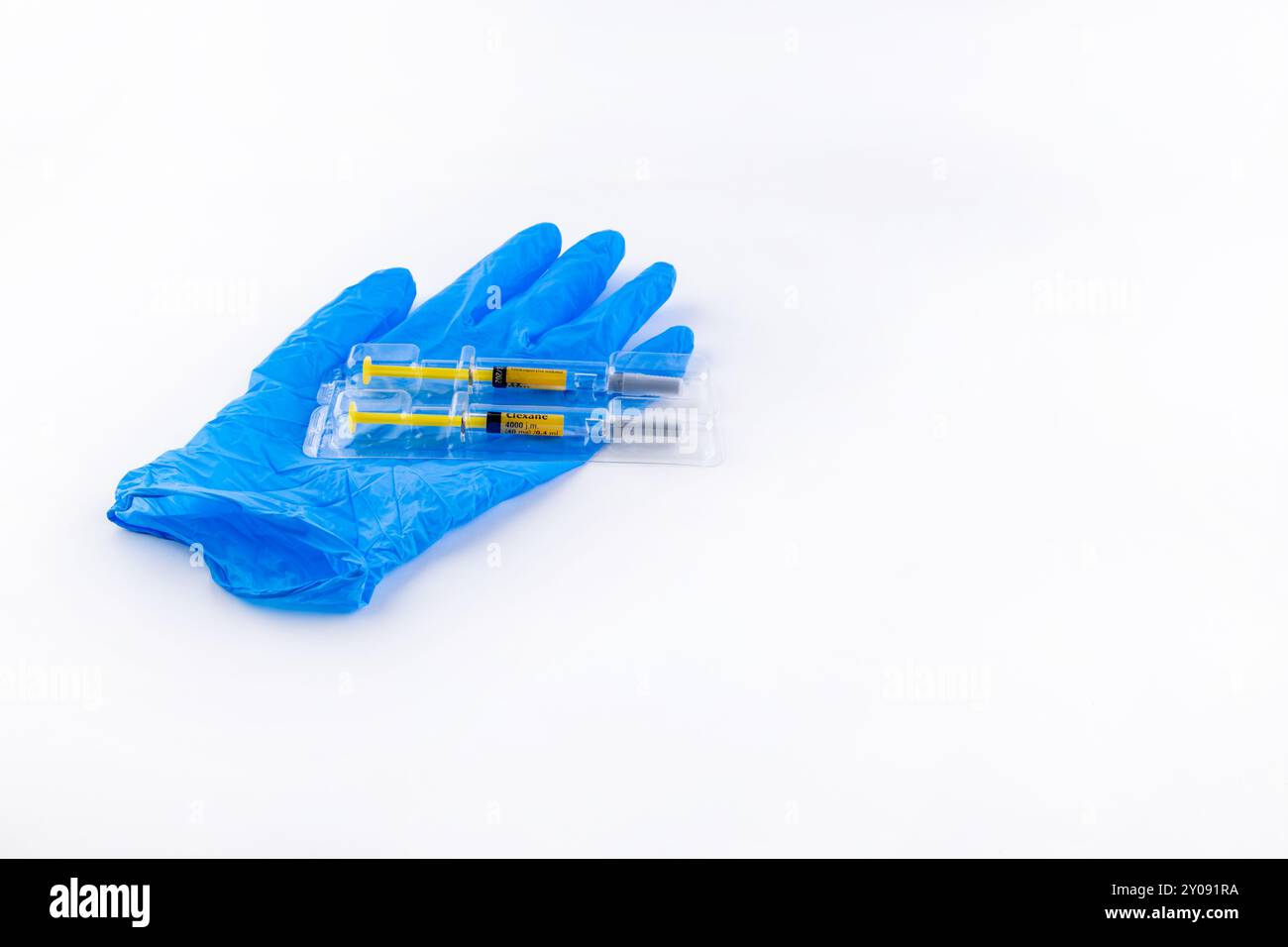 Heparin anticoagulant clexane medication syringe blue rubber surgical ...