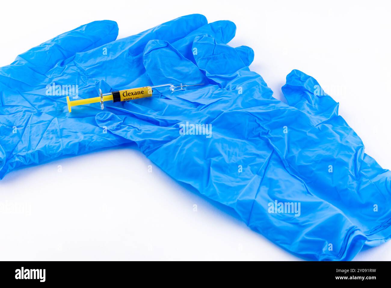 Heparin anticoagulant clexane medication syringe blue rubber surgical ...