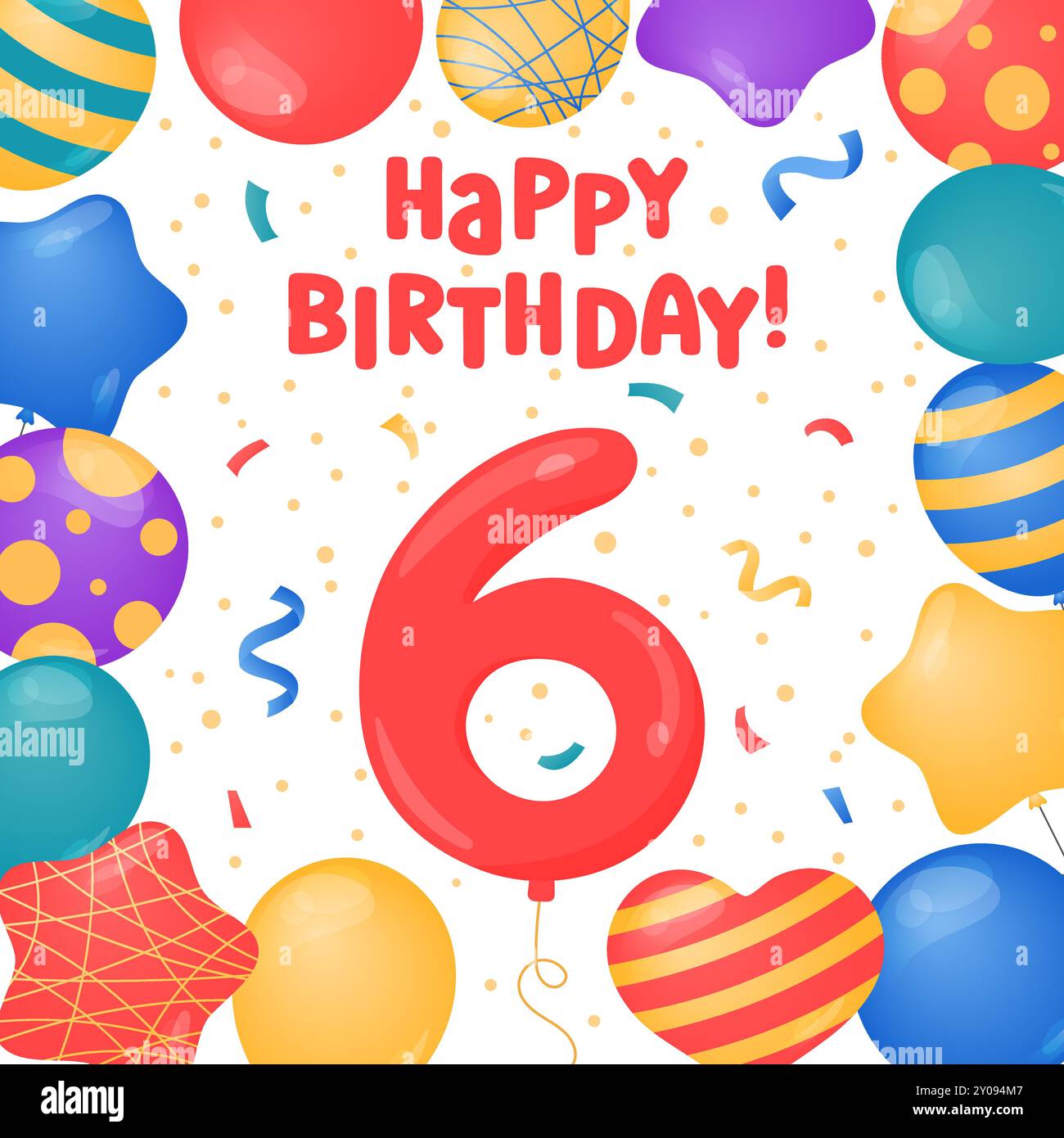 Happy Birthday 6 years card design. Sixth Birthday celebration. Vector ...