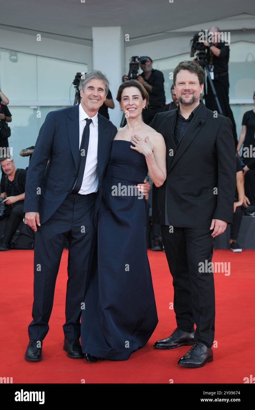 Venice, Italy. 01st Sep, 2024. Walter Salles, Fernanda Torres and Selton Mello attending the I'm ...