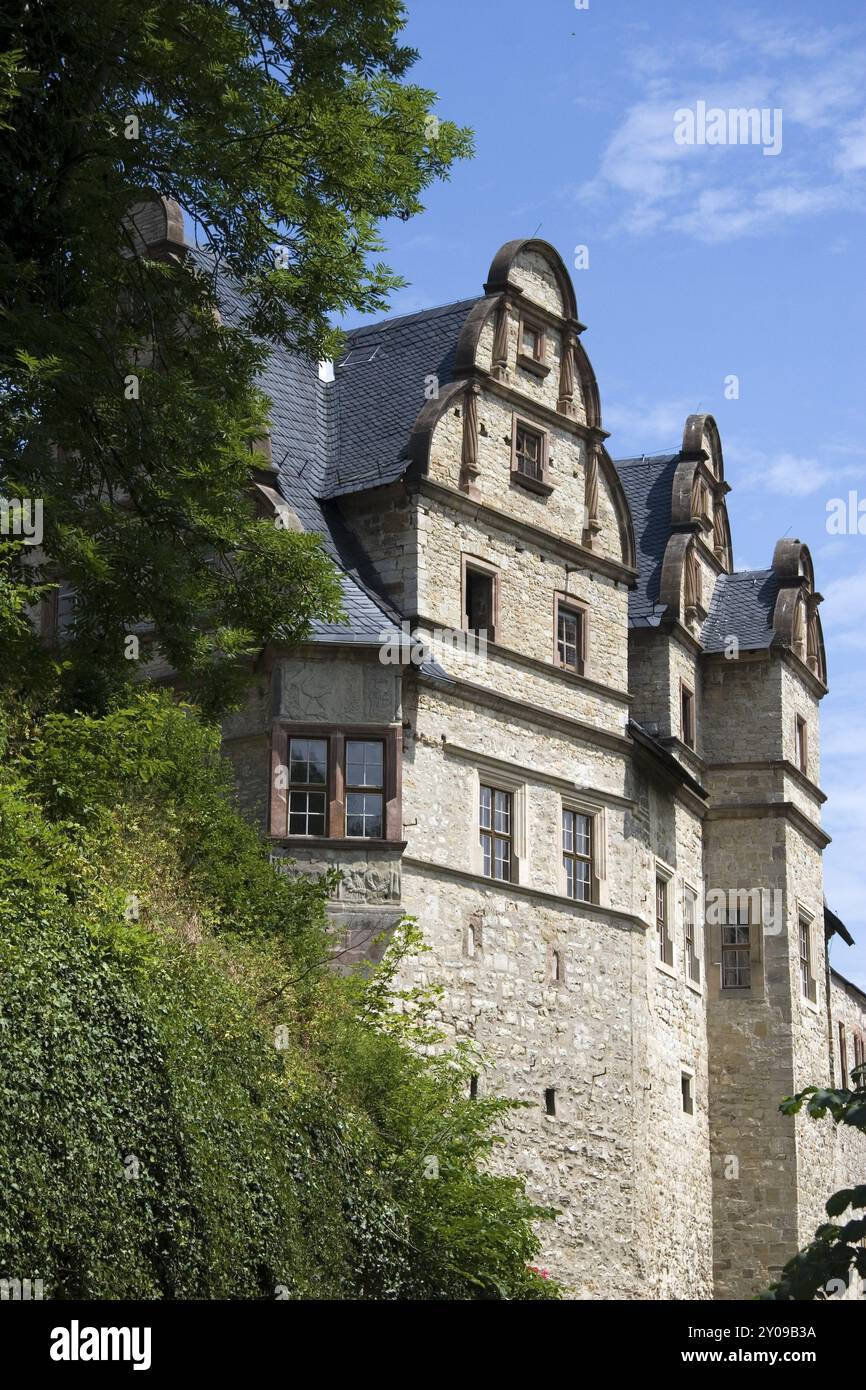 A fairytale Renaissance castle stands in Kranichfeld on a hilltop ...