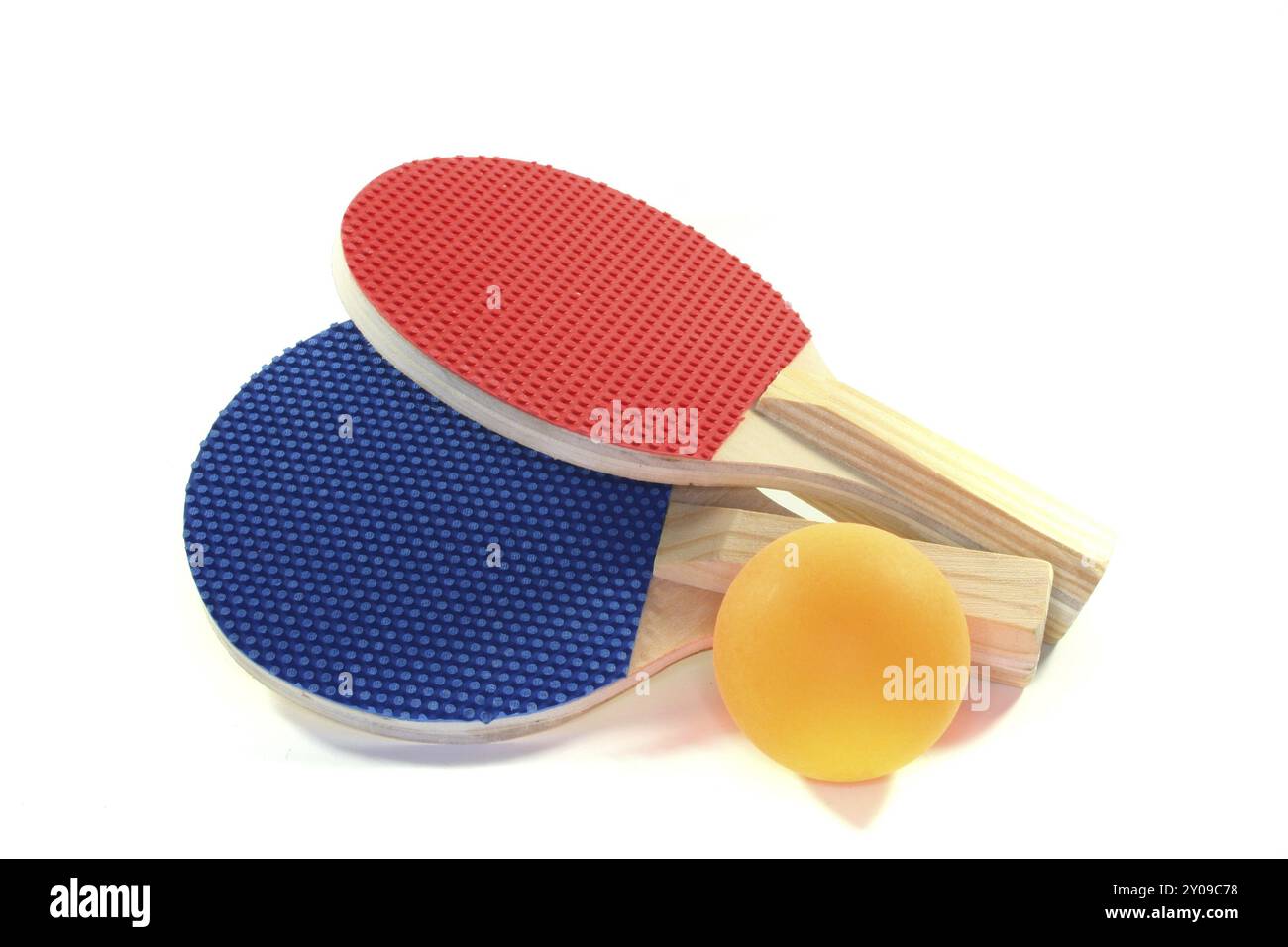 Two table tennis bats and ball on a white background Stock Photo - Alamy