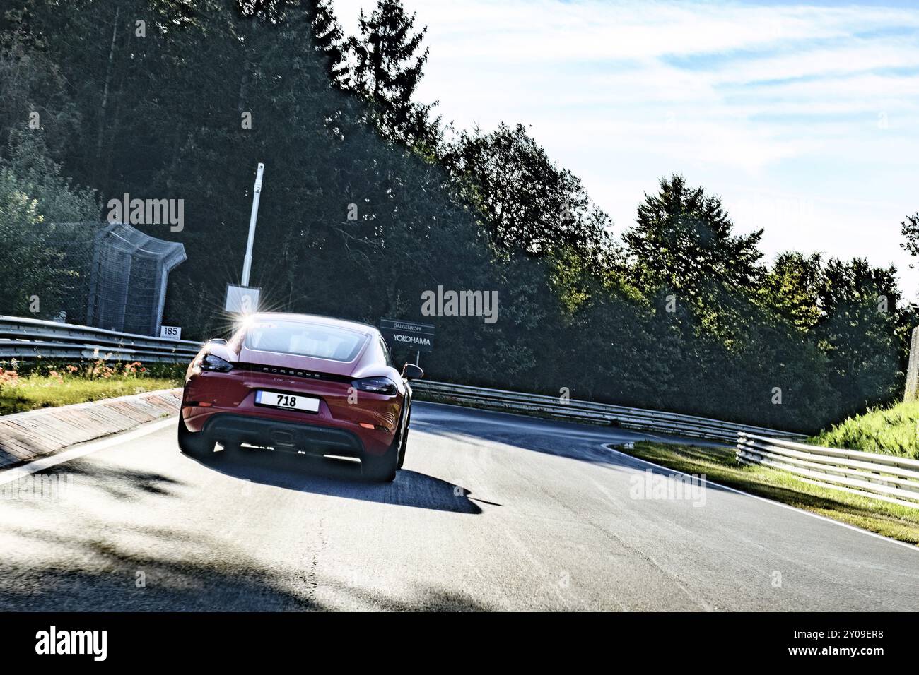View from perspective of racing driver on sports car Porsche Cayman ...