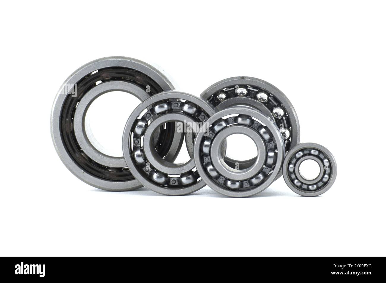 Group of various ball bearings isolated on white background. Spare ...