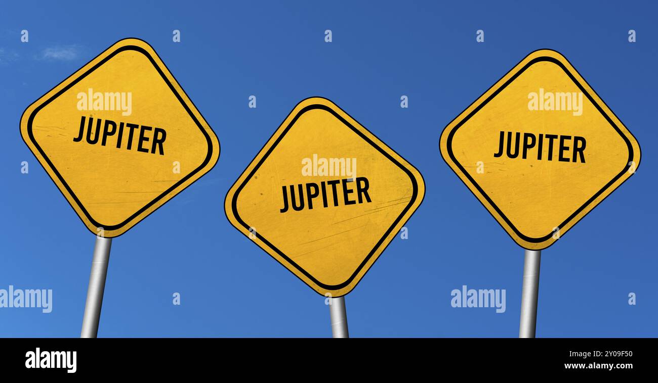 Jupiter, yellow signs with blue sky Stock Photo - Alamy