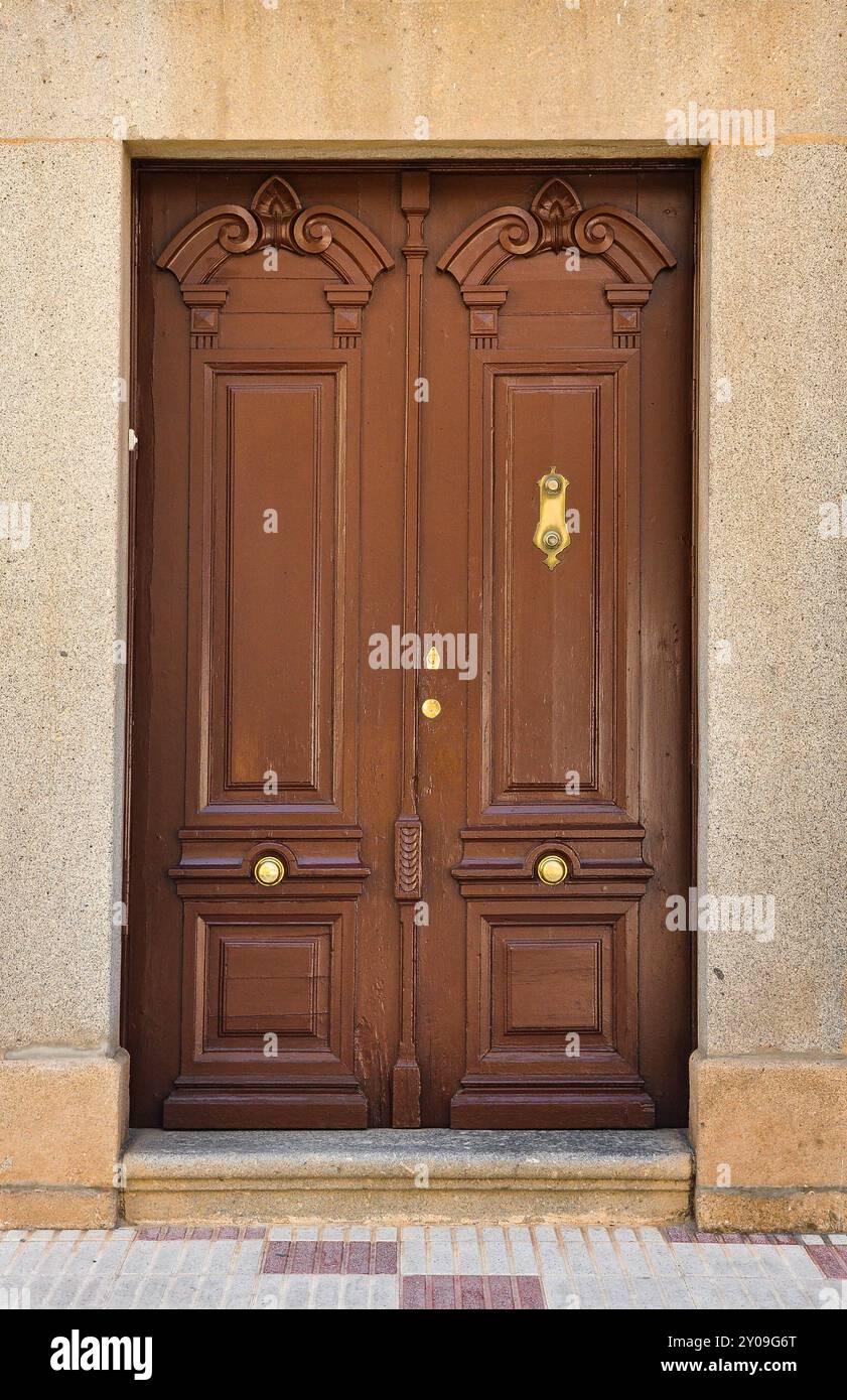Traditional Spanish wooden doors in the Extremaduran town of Don Benito ...