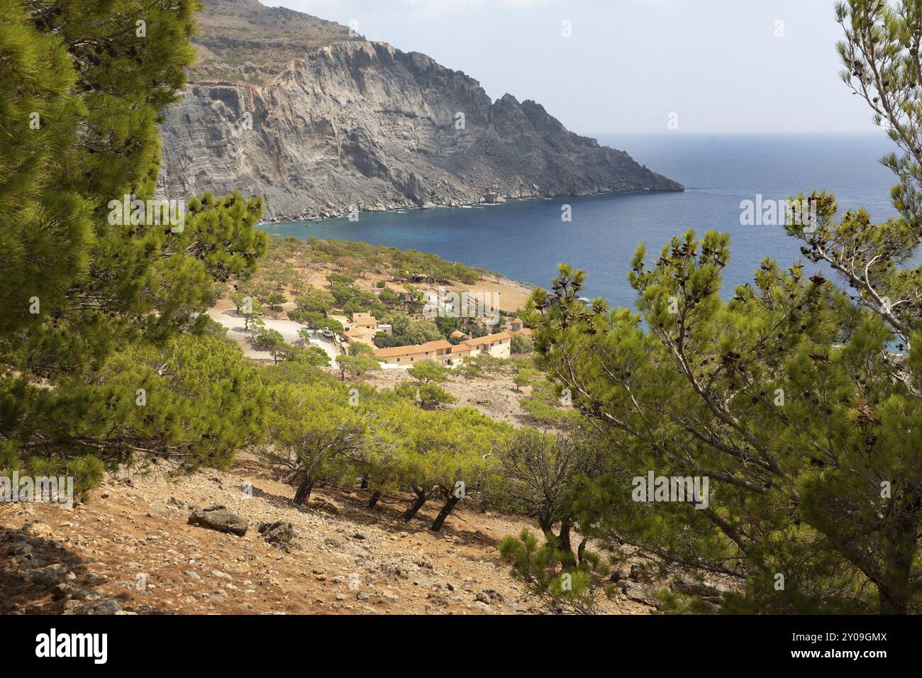View of the monastery of Koudouma, south coast of Crete, Greece, Europe ...