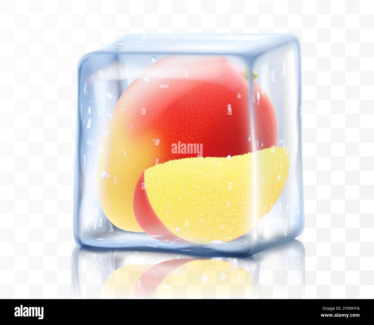 Fresh ripe mango fruit in ice cube isolated on transparent background ...