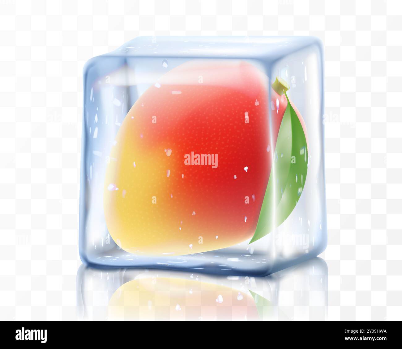 Fresh ripe mango fruit in ice cube isolated on transparent background ...