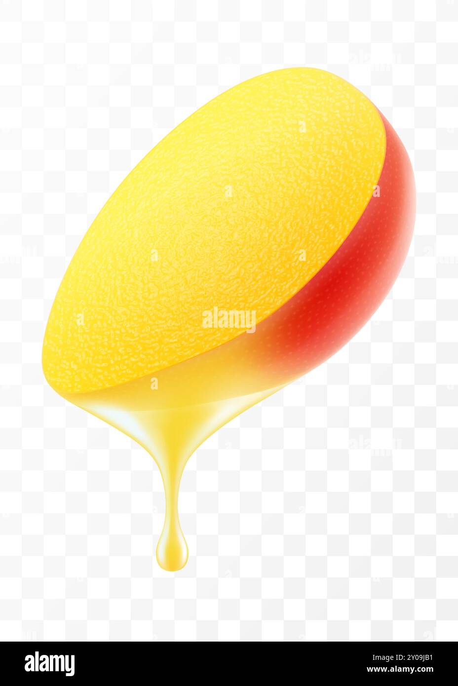 Mango juice dripping from fresh sliced mango, isolated on transparent ...