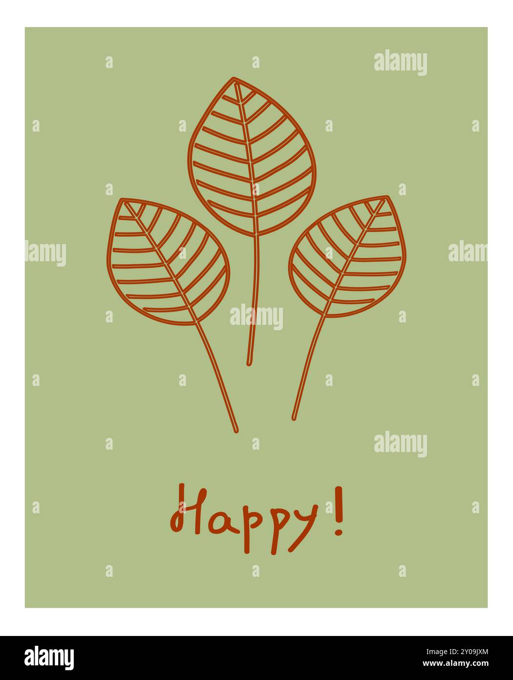 Decorative illustration of three leaf outlines with a cheerful message ...
