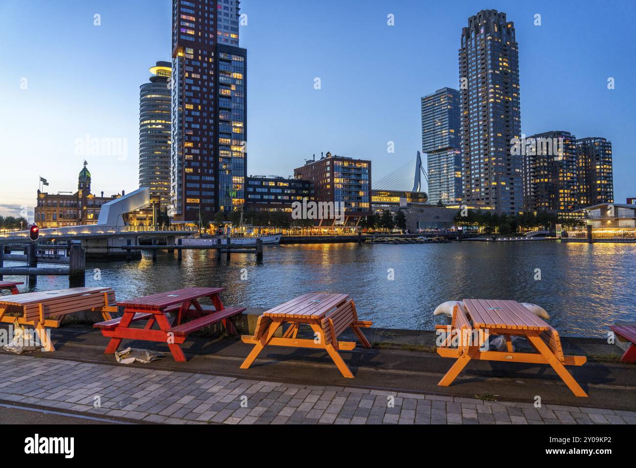 High-rise buildings at Kop van Zuid, at the Rijnhaven harbour basin ...