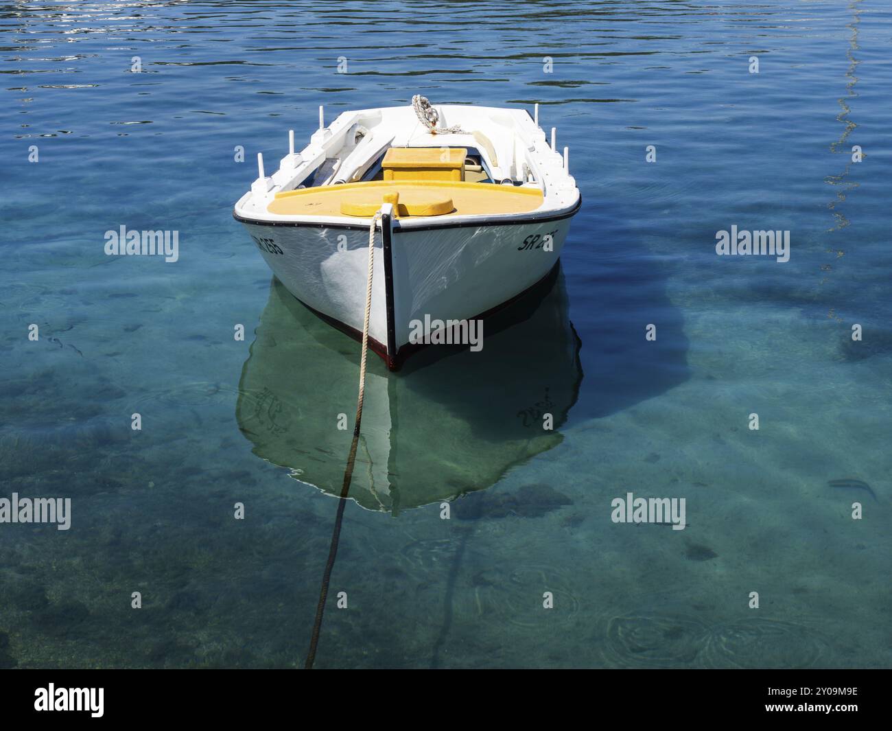 Boat in the harbour of Pomena, Mljet Island, Dubrovnik-Neretva ...