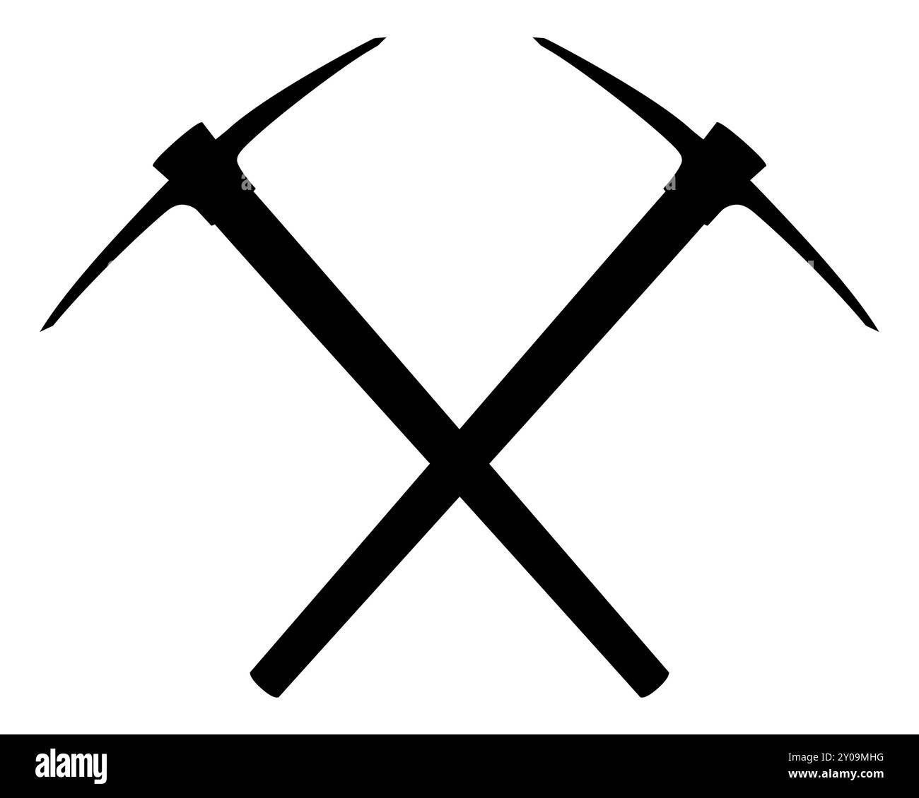 Crossed pickaxe hammers silhouette isolated on white. Geological rock ...