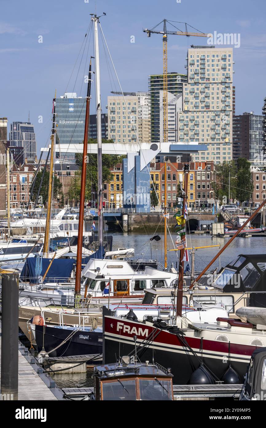 Rotterdam Marina, behind high-rise buildings in the Maritiem District ...