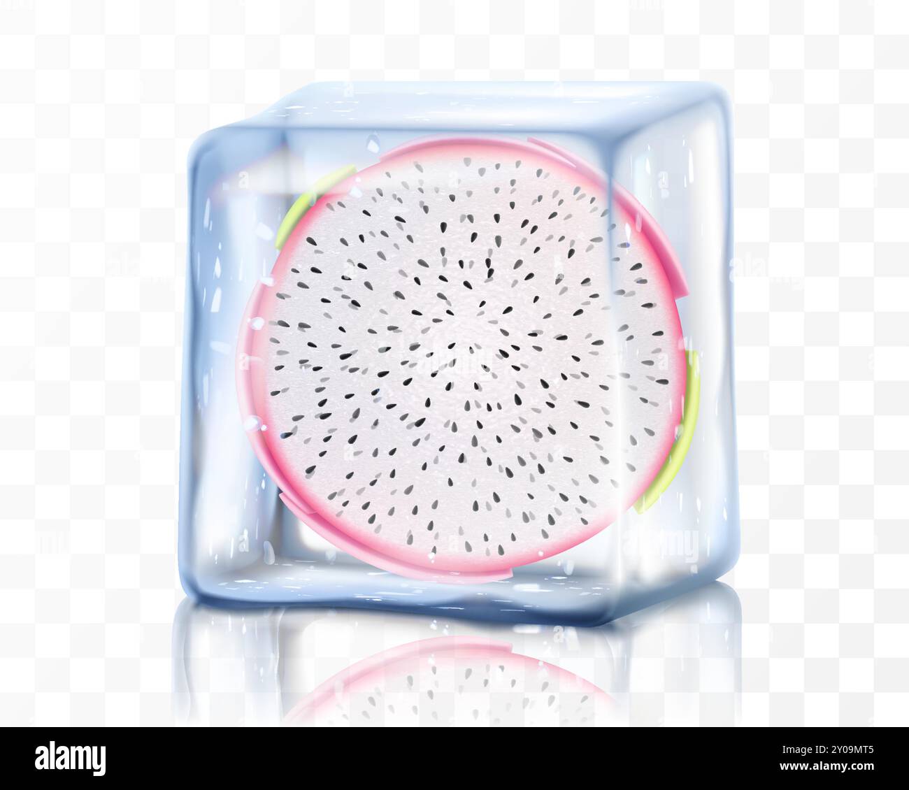 Fresh ripe dragon fruit in ice cube isolated on transparent background ...