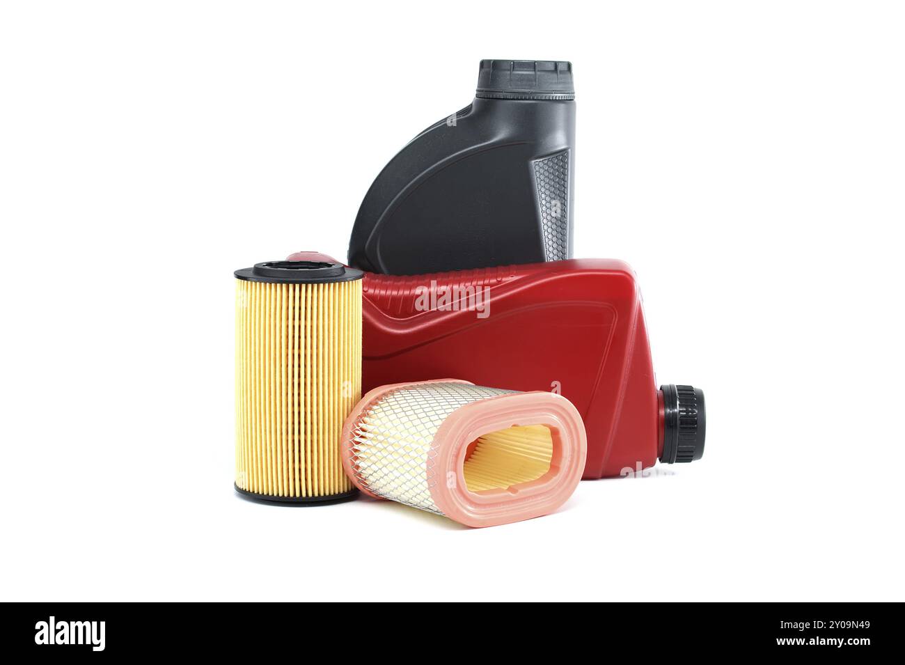 Vehicle engine oil filters elements and motor oil cans isolated on a ...
