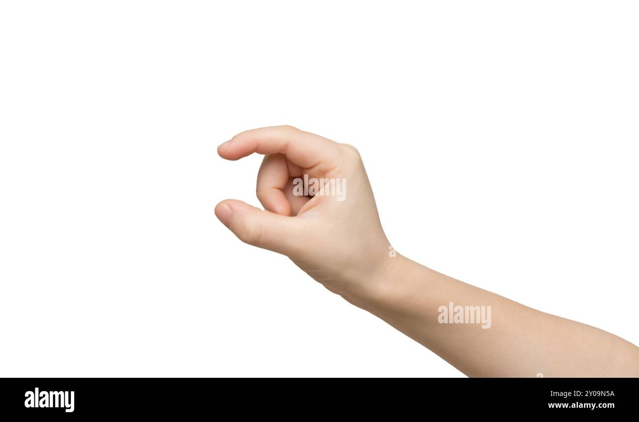 Kid hand measuring something, cutout, gesture Stock Photo - Alamy