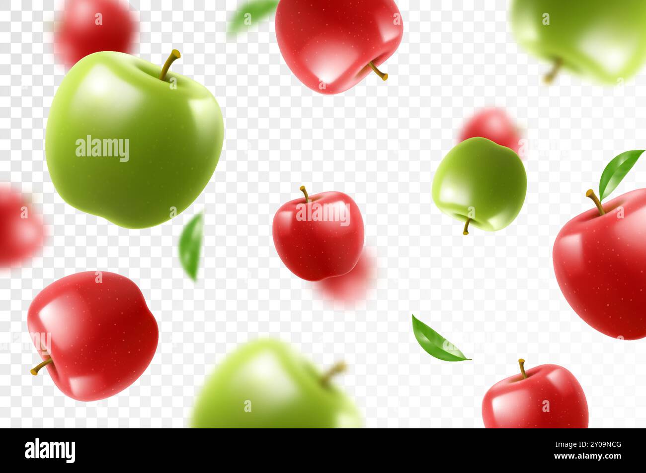 Flying red and green juicy apples. Bright background falling apples ...