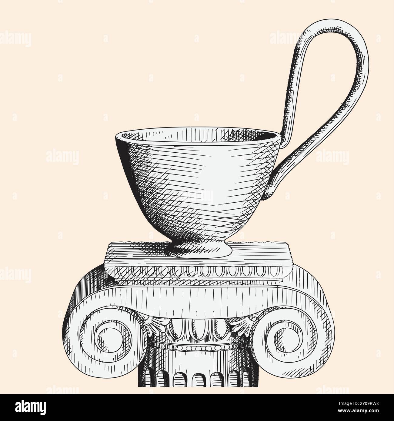 A white ancient Greek vase without a pattern stands on a pedestal ...