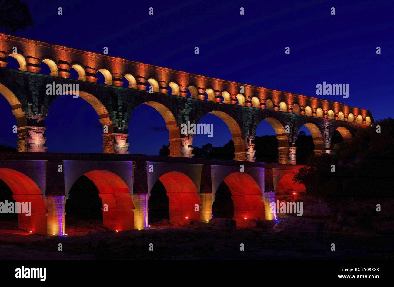 Pont du Gard night, Pont du Gard night 03 Stock Photo - Alamy