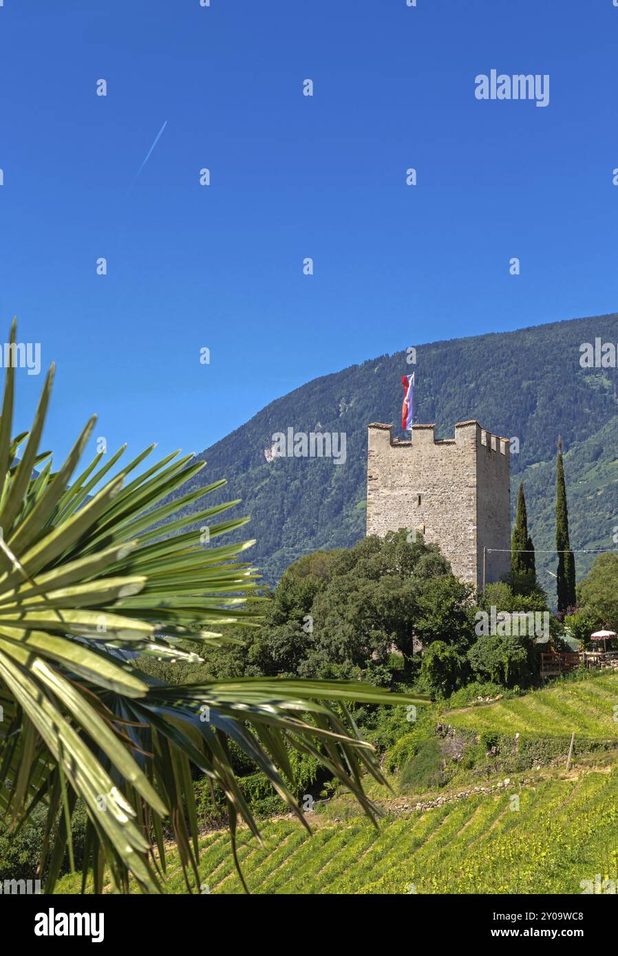 Medieval powder tower above Merano, South Tyrol Stock Photo - Alamy
