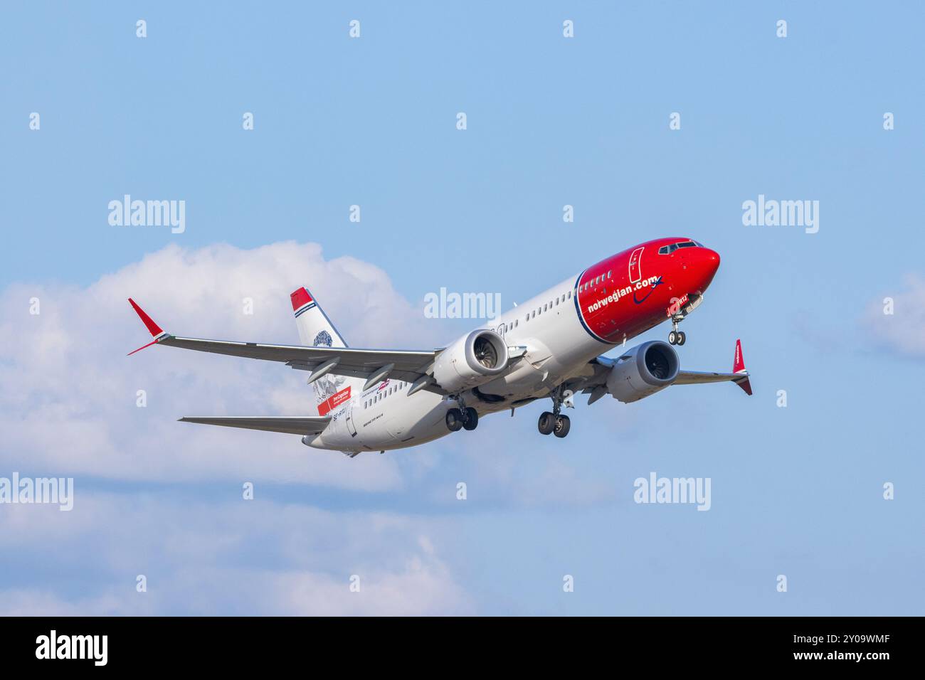 Norwegian's Boeing 737 MAX taking off from Helsinki airport Stock Photo ...