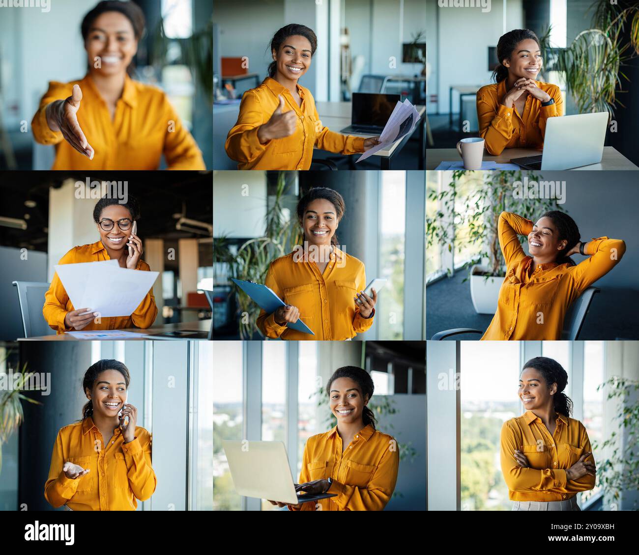 Young Woman Engaged in Various Work Activities in Modern Office Stock ...