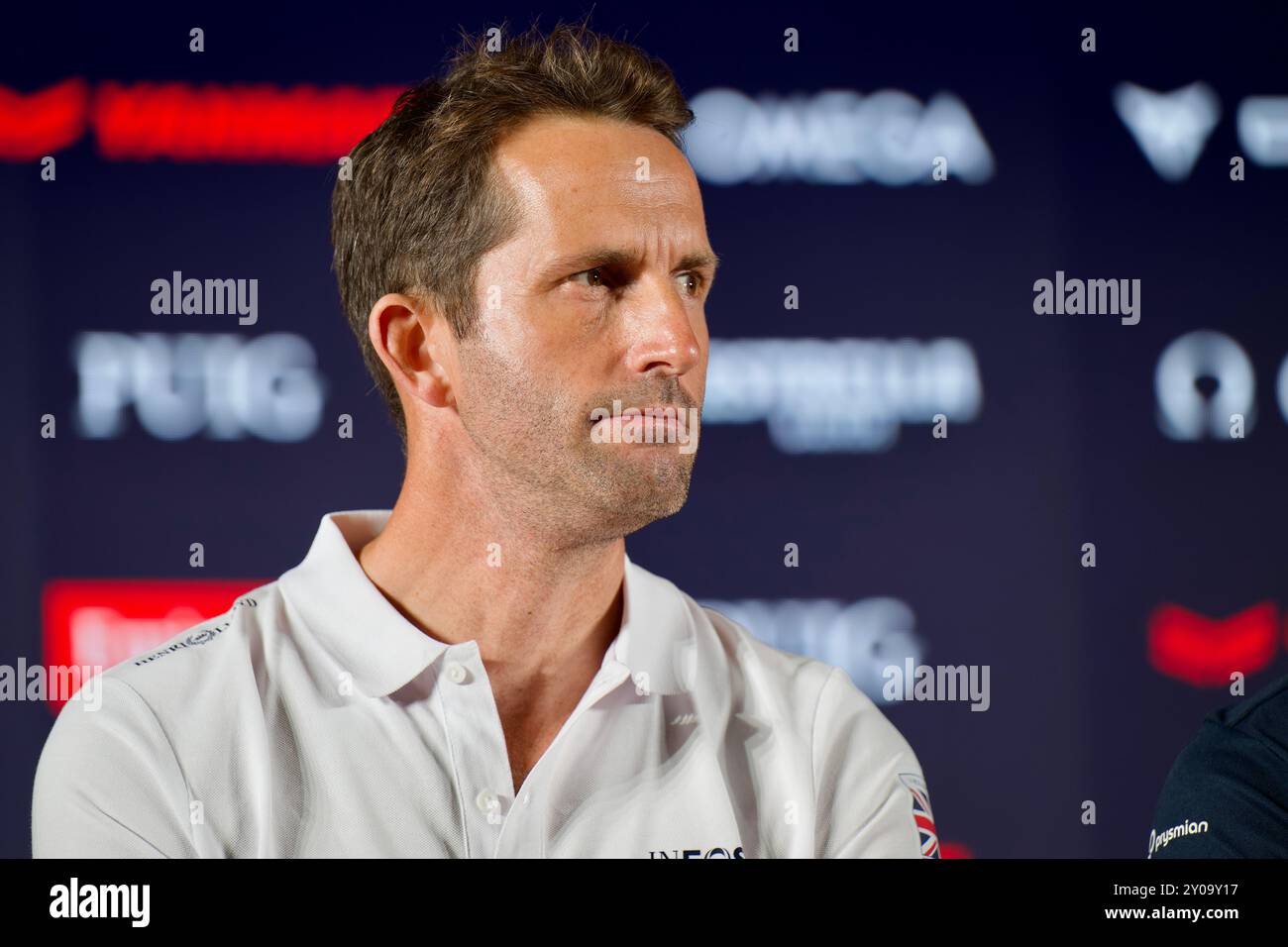 Sir Ben Ainslie, helmsman on INEOS Britannia, the British challenger ...