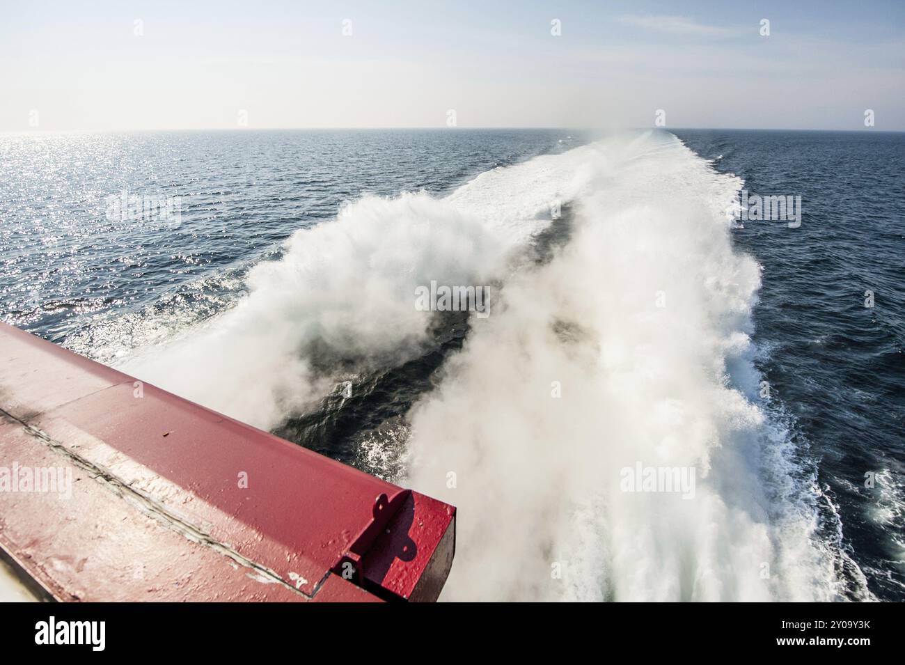 Hirtshals, Denmark April 24 2011: Wake of the catamaran ferry Fjord Cat ...